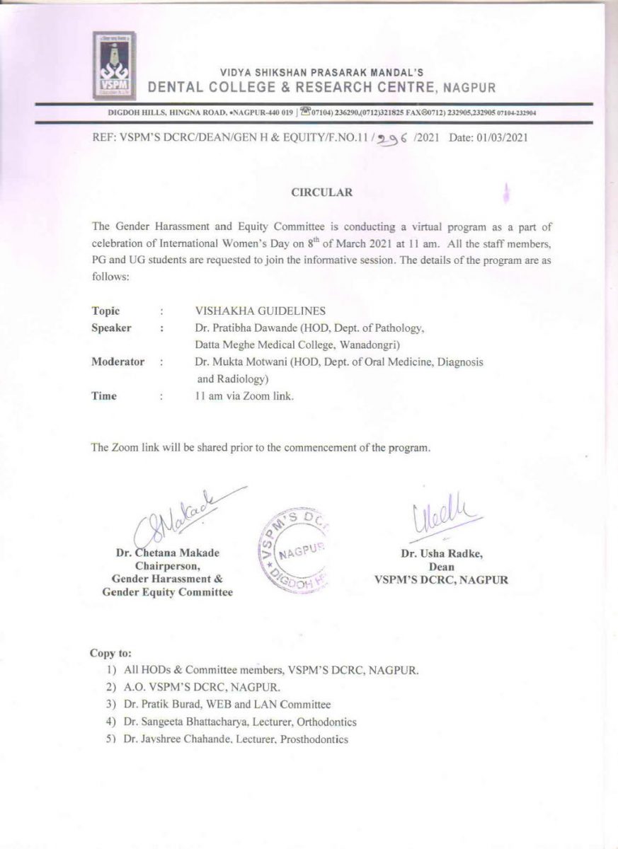 Gender Harassment & Equity Committee is conducting a Virtual Programme ...