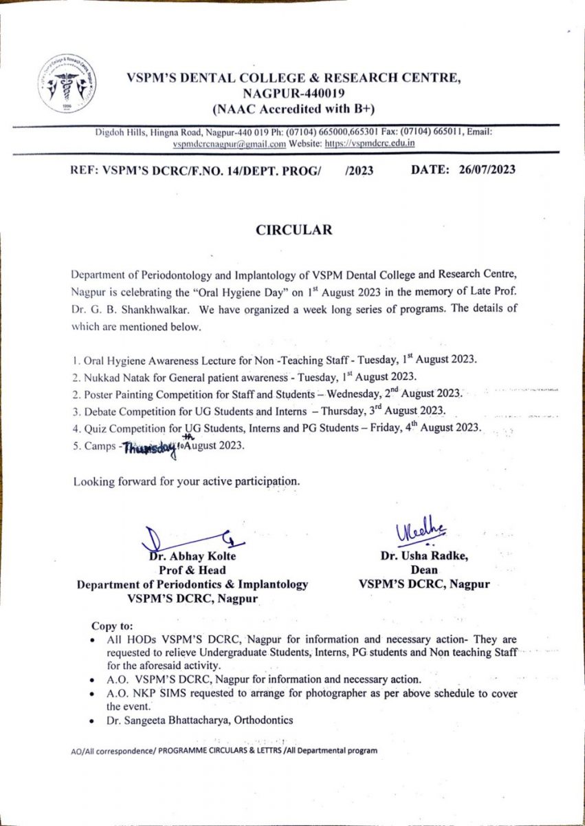 Department of Periodontics & Implantology celebrating “Oral Hygiene Day ... Department of Periodontics & Implantology celebrating “Oral Hygiene Day ...