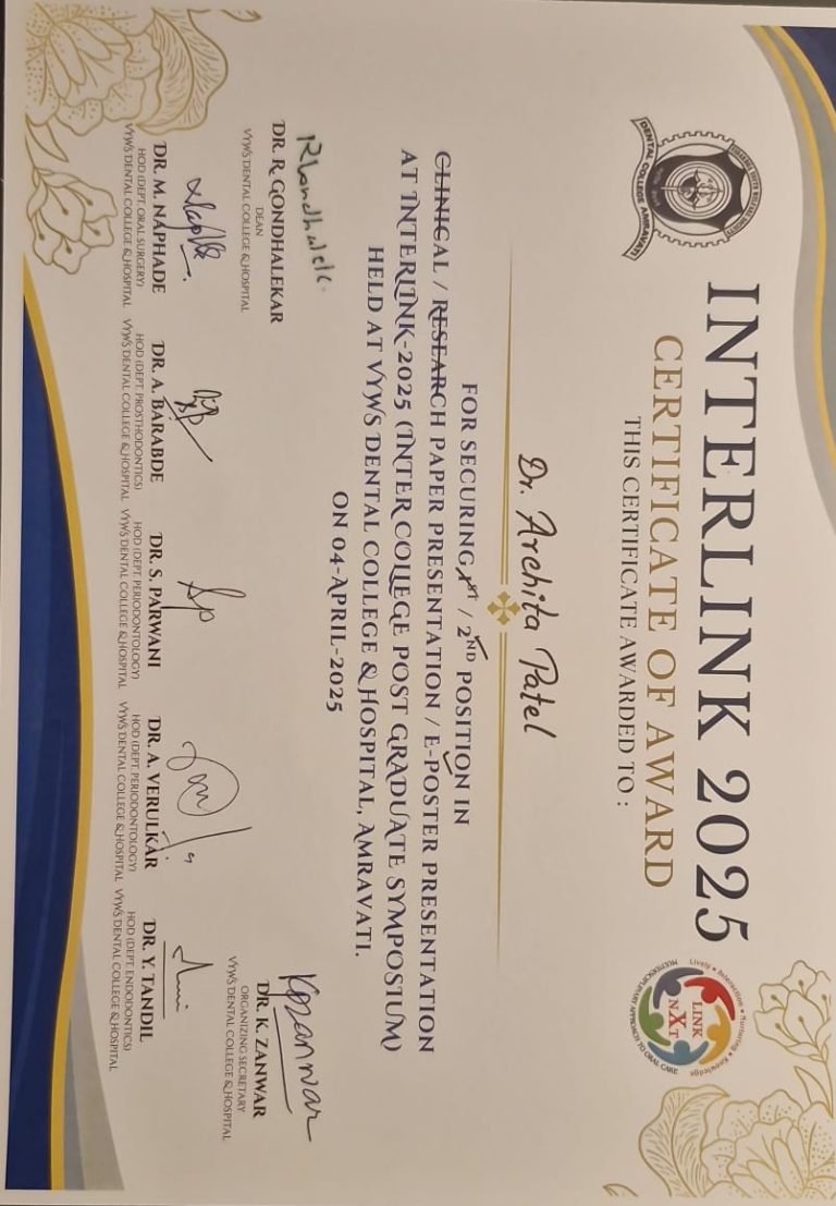 Dr. Archita Patel secured 2nd position in Interlink 2025 for e-poster ...